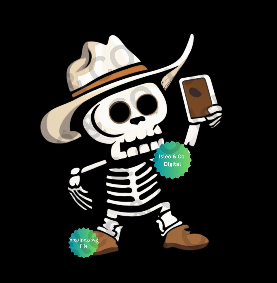 Skeletal Selfie: Instant Download Cute Cowboy Skeleton Design - Quirky ...