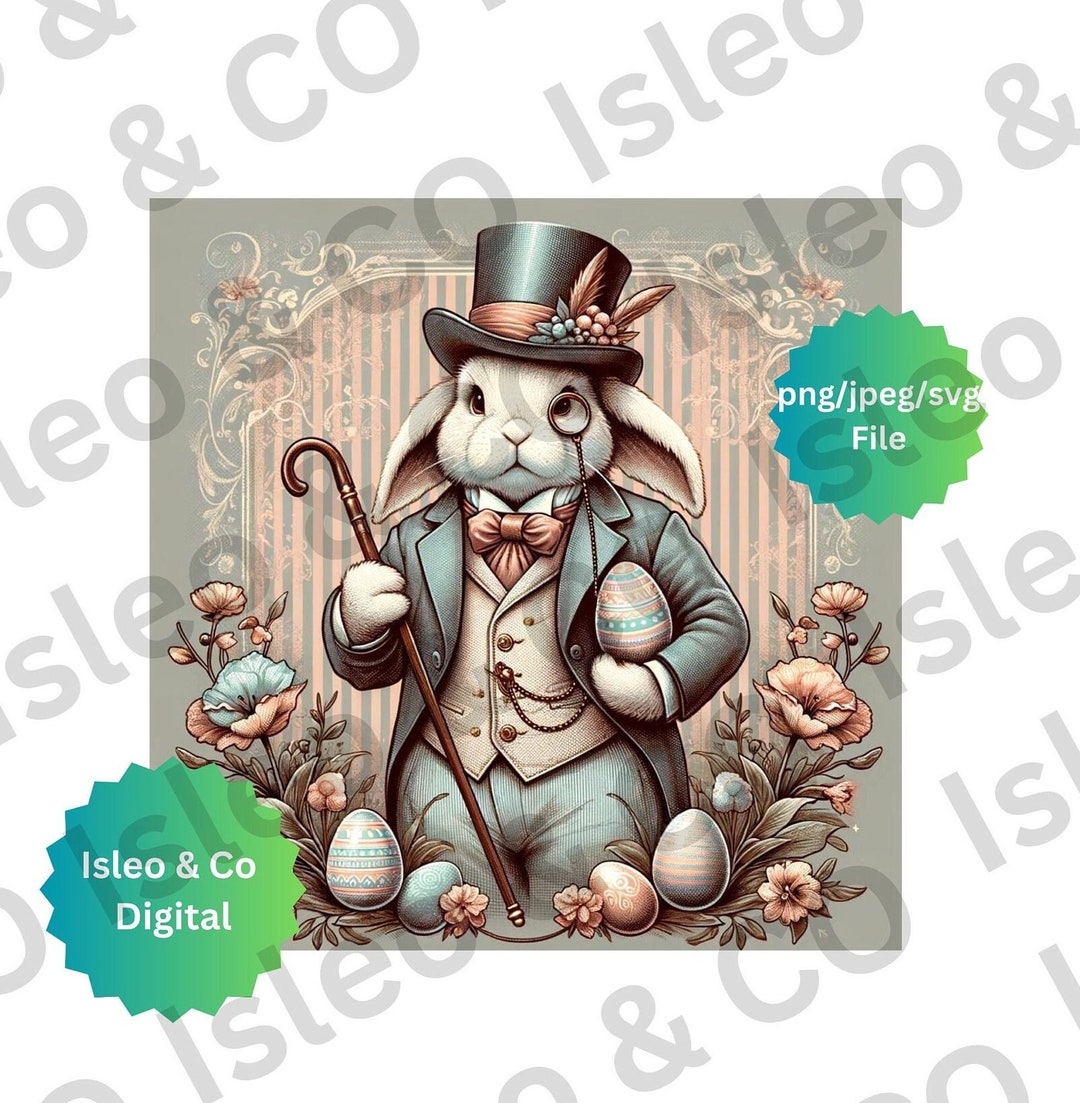 Dapper Bunny Vintage Delight: SVG, PNG, JPEG, Antique Design, Pastel ...