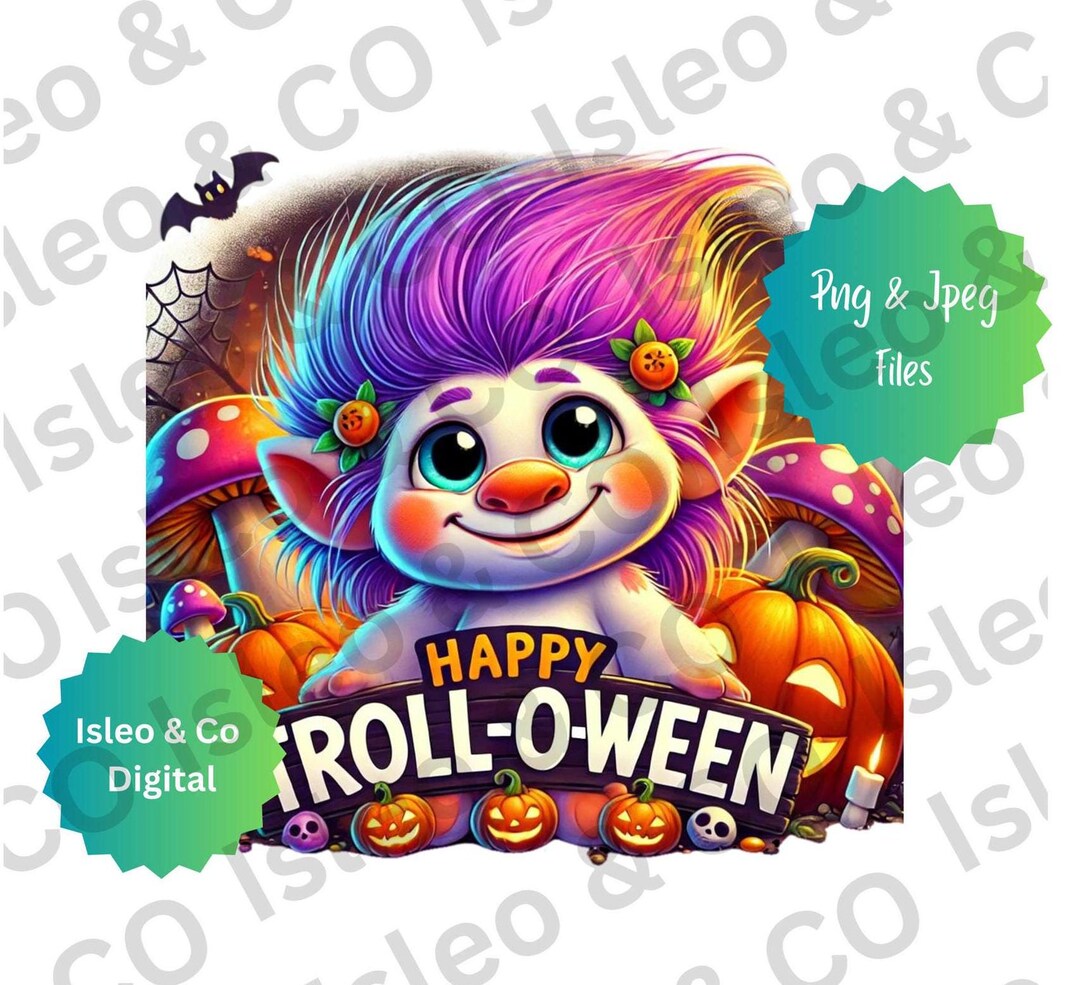 Cute Playful Troll Digital Image, "happy Troll O Ween" Halloween Scene ...