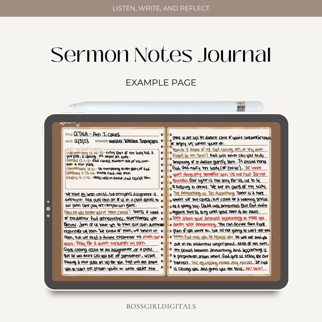 Digital Sermon Notes Journal, Church Notes Journal for Ipad, Sermon ...