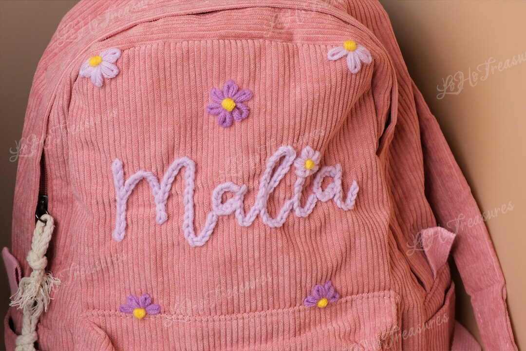 Handmade Corduroy Backpack: Personalized Embroidered School Bags for ...