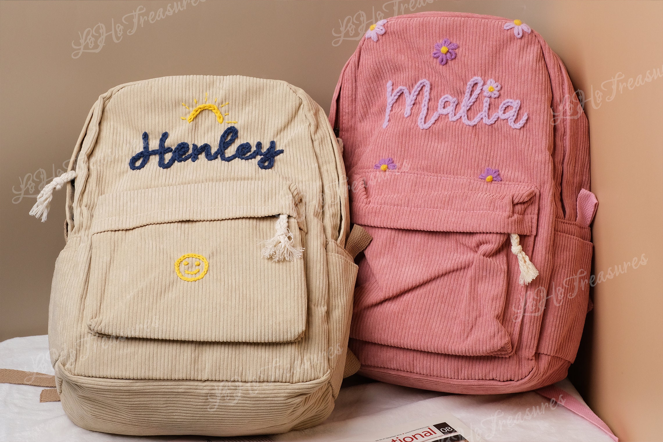 Handmade Corduroy Backpack: Personalized Embroidered School Bags for ...