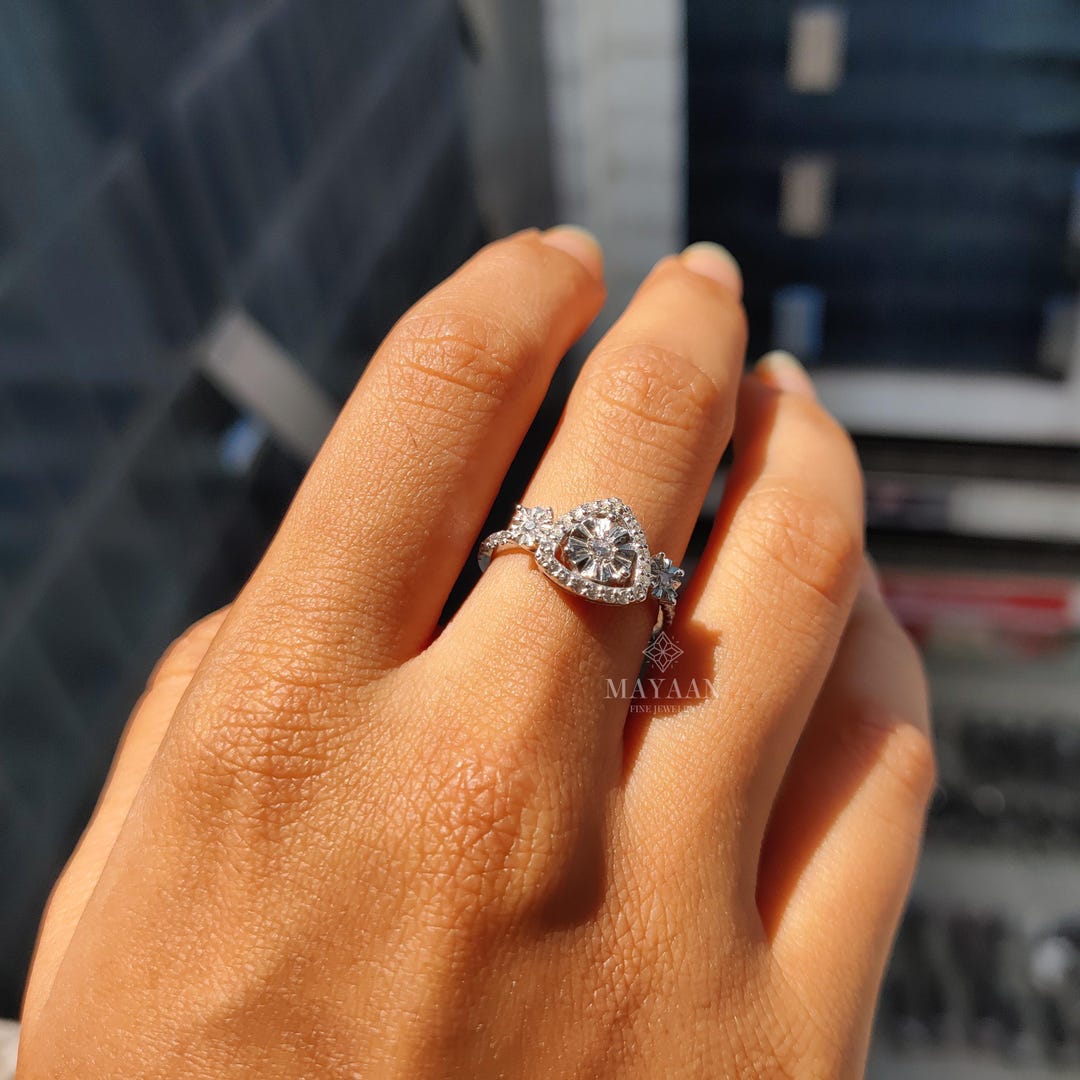 Trillion Shape Sterling Silver Engagement Ring, Round Cut CZ Wedding ...