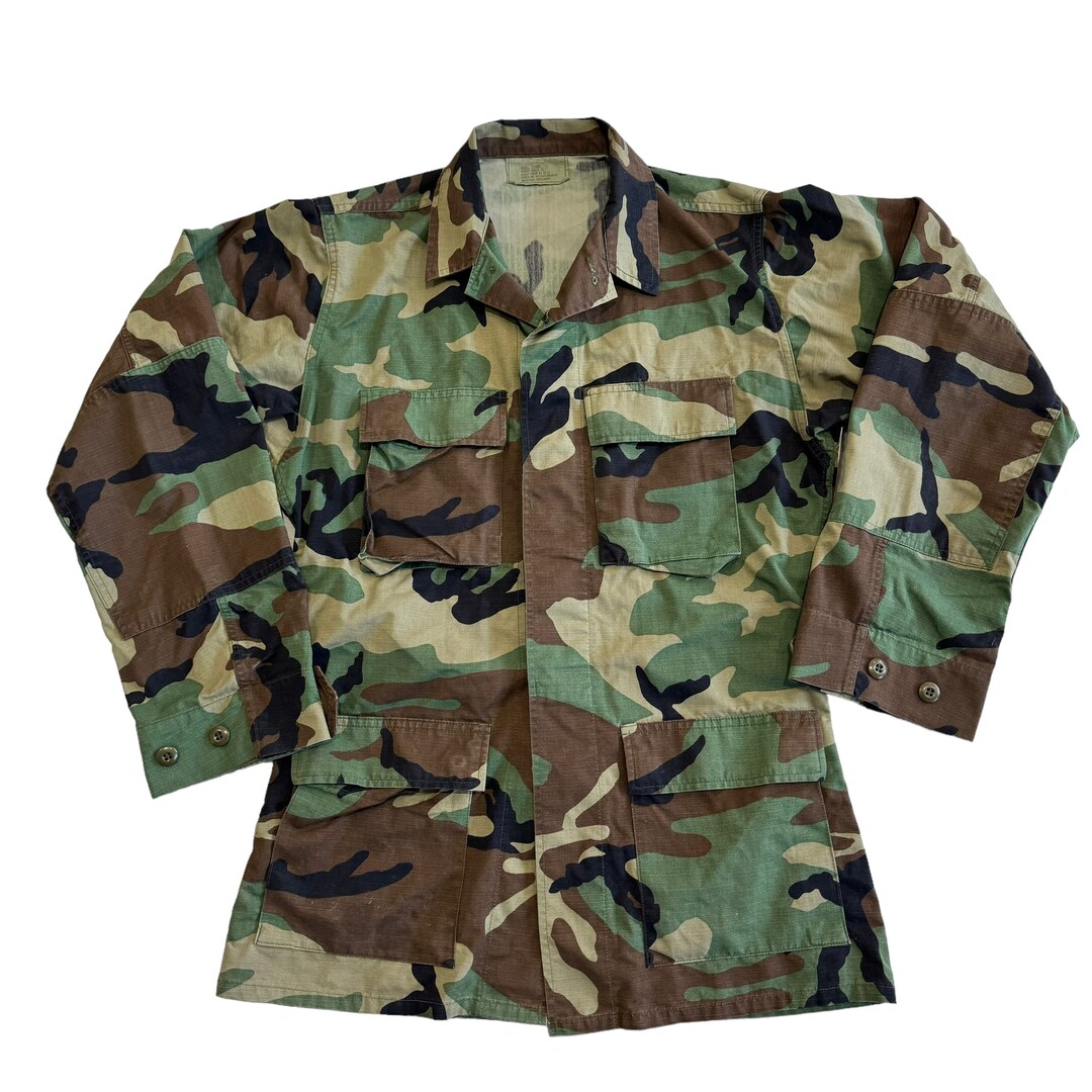 Vintage 80s 90s Military Woodland Camo Cargo Jacket / Military Issue ...
