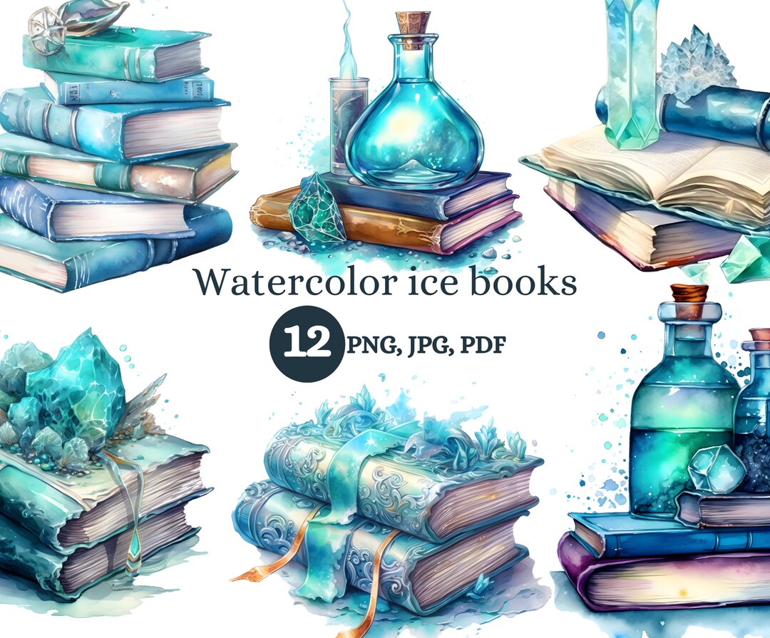 Watercolor Magic Books Clipart Pack Mystic Clipart Magician - Etsy