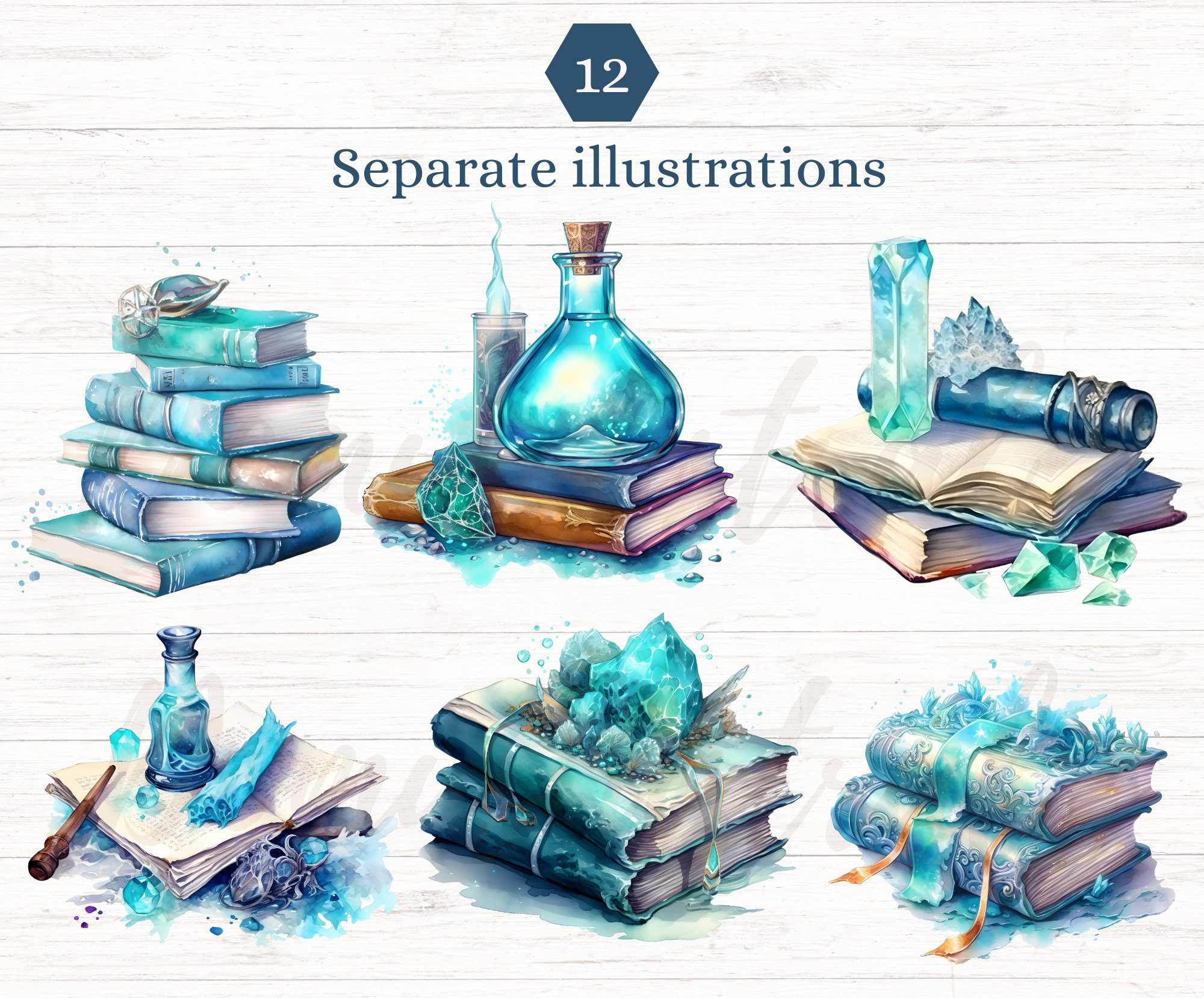 Watercolor Magic Books Clipart Pack Mystic Clipart Magician - Etsy