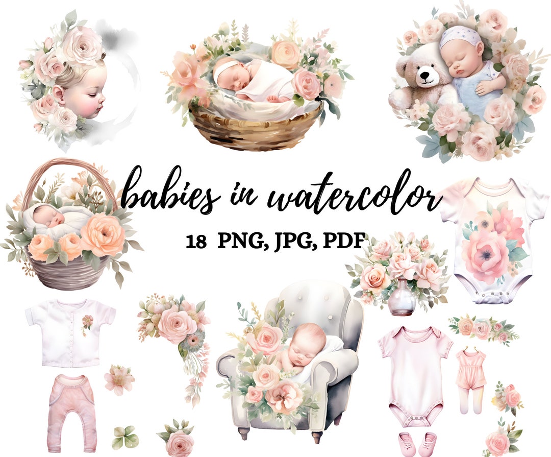 Watercolor Baby Clipart PNG Newborn Baby Girl Clip Art - Etsy