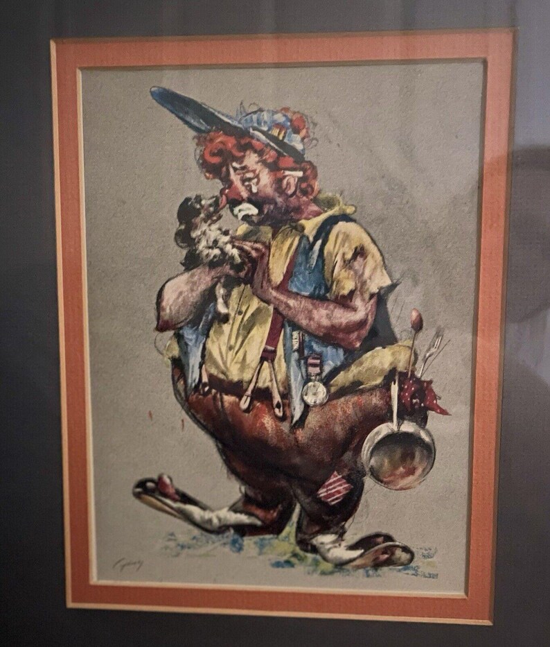 Vintage Mid Century Sad Crying Hobo Clown Art Framed Painting ...