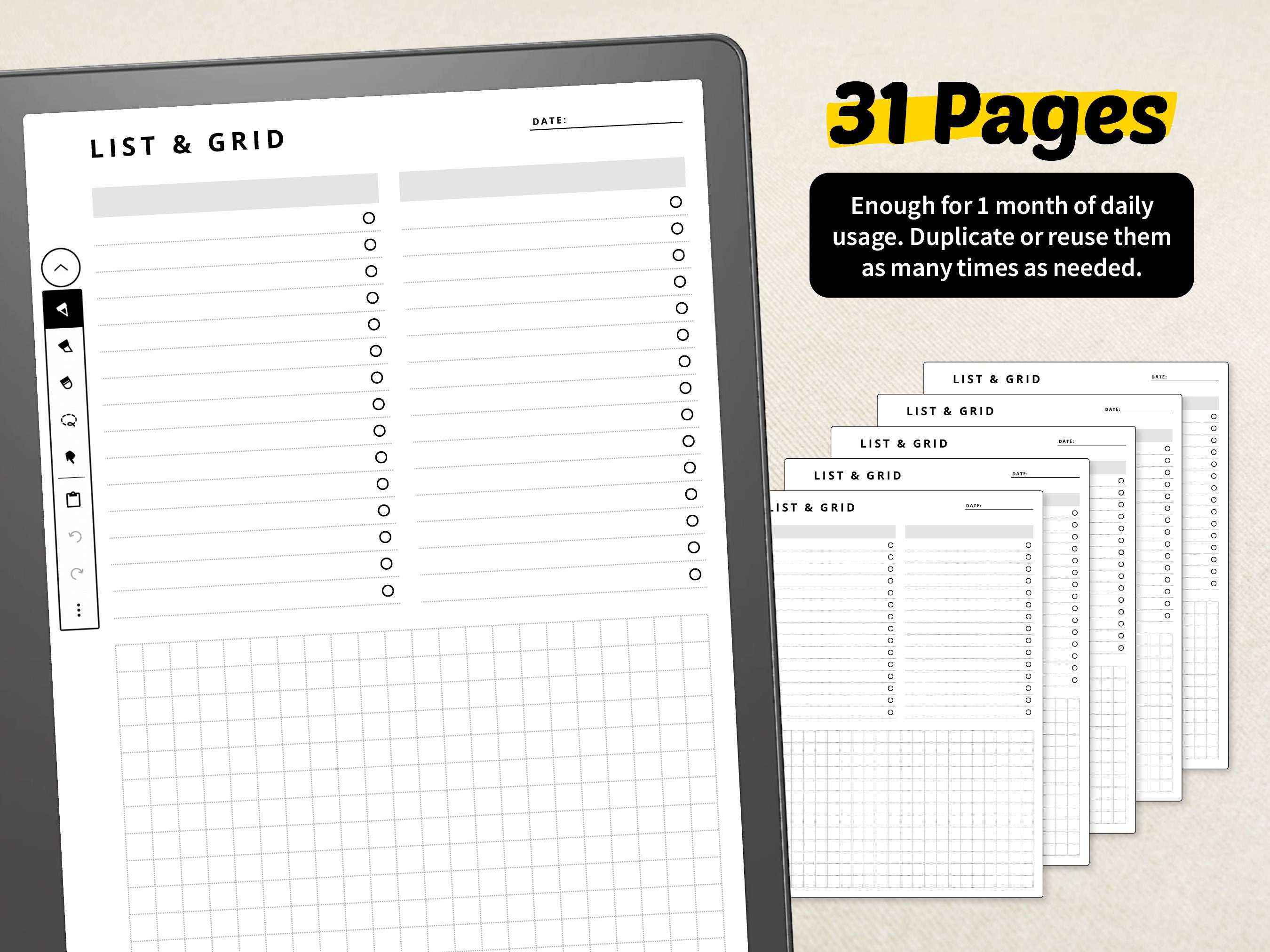 Kindle Scribe List & Grid PDF Template for Kindle Scribe E Ink Tablet ...