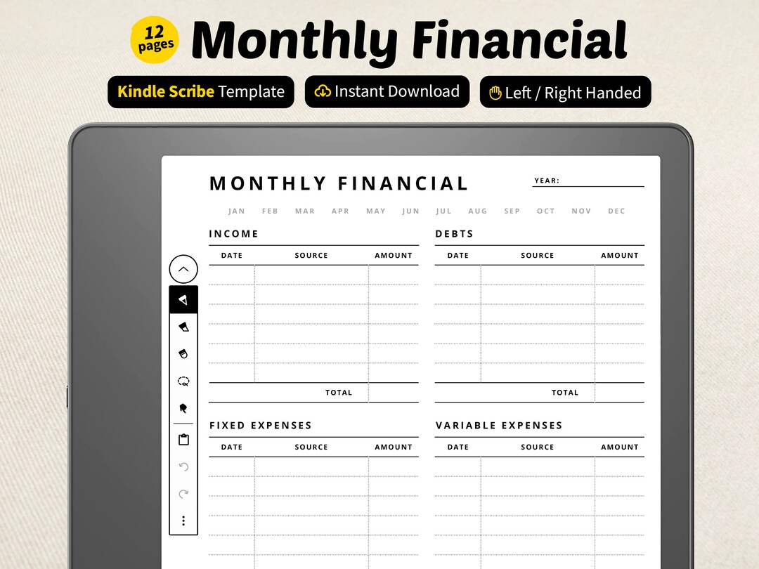 Kindle Scribe Monthly Financial Template | PDF Template for Kindle ...