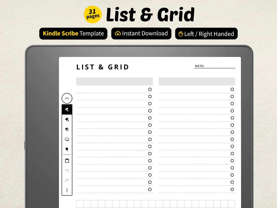 Kindle Scribe List & Grid PDF Template for Kindle Scribe E Ink Tablet ...