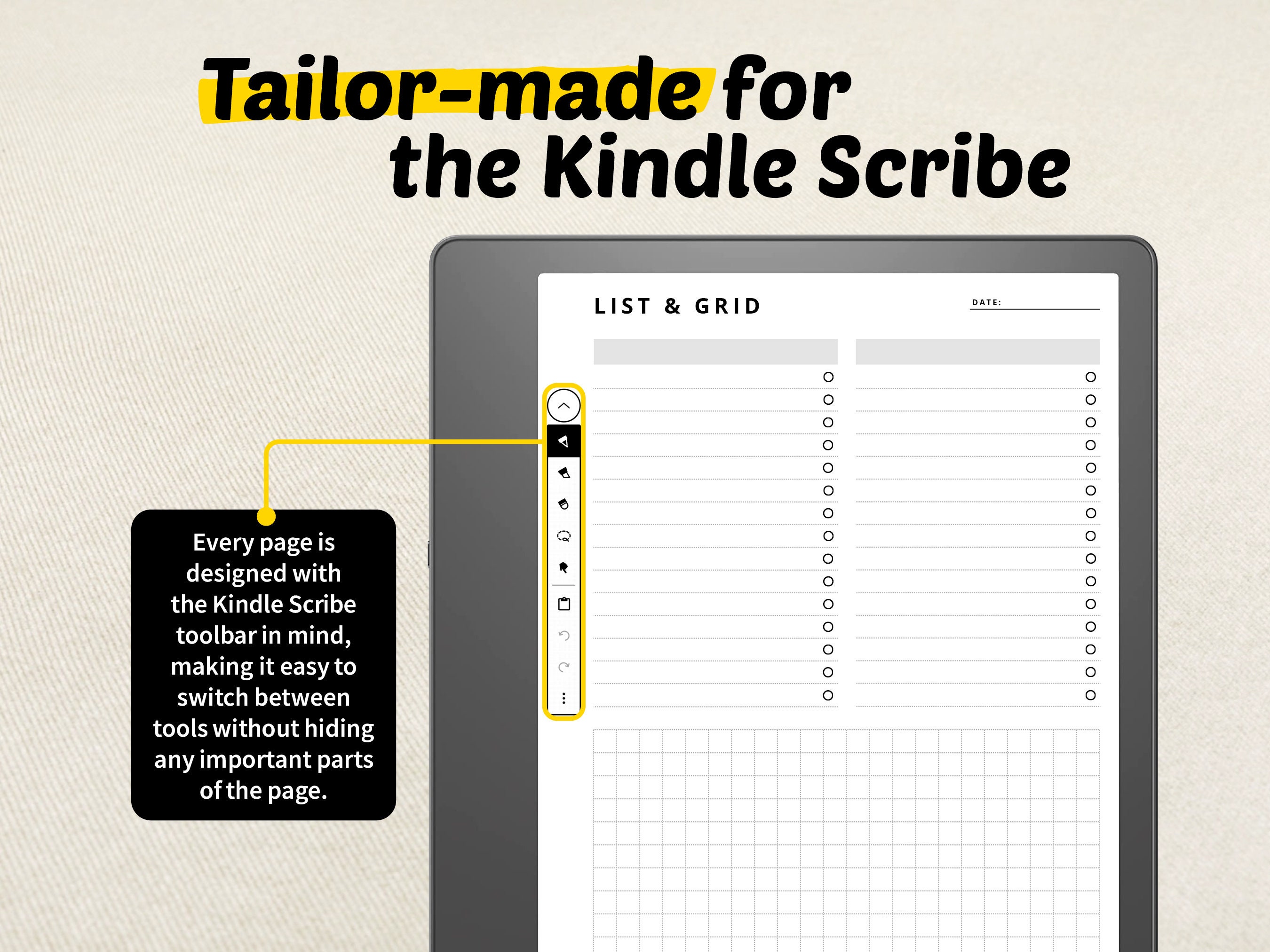 Kindle Scribe List & Grid PDF Template for Kindle Scribe E Ink Tablet ...