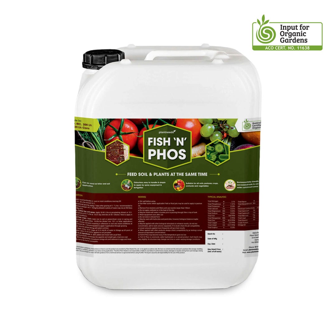 Fish 'N' Phos Liquid Fish Emulsion Fertiliser 20 L Australian Certified ...