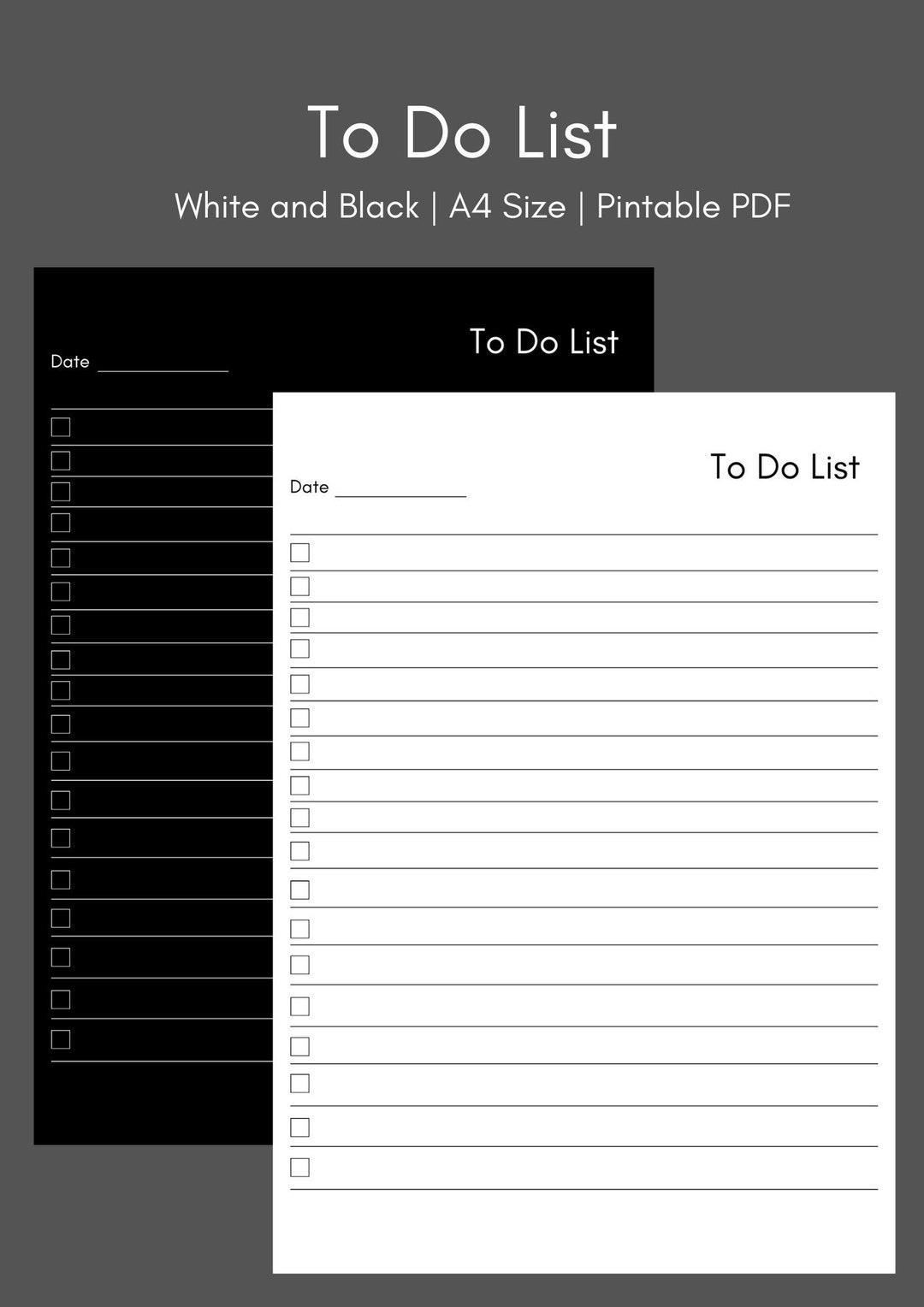 To-do List Daily Planner Minimalist A4 Size Printable White and Black ...