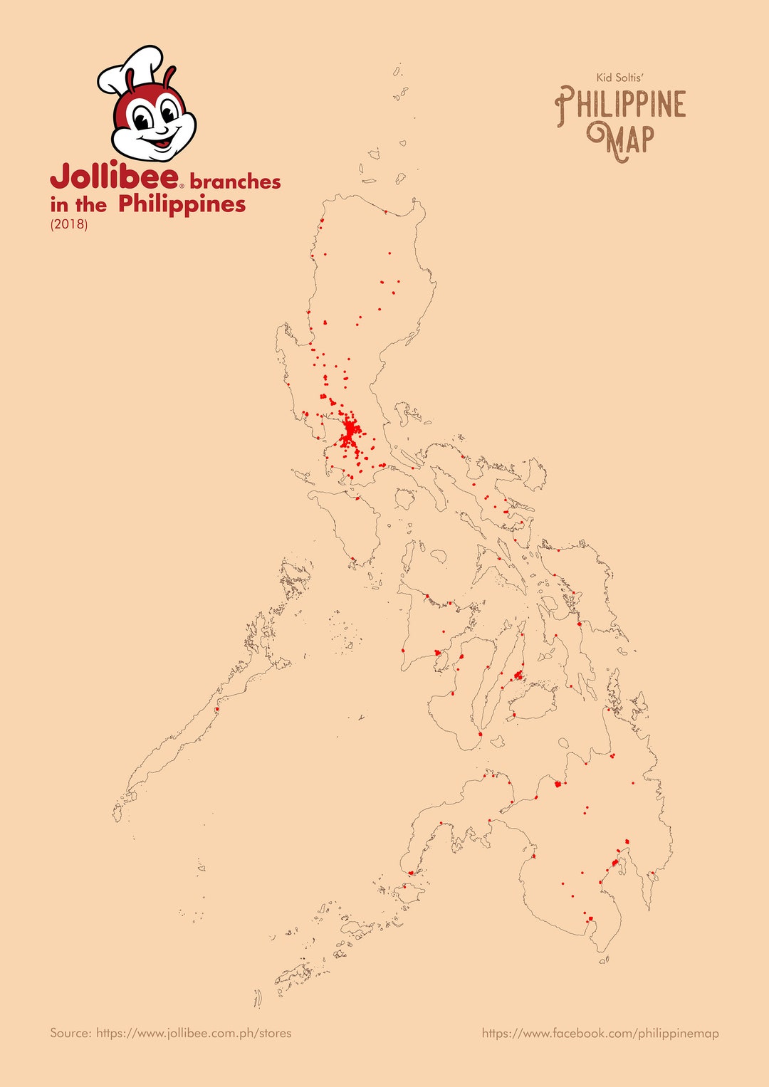 Jollibee Branches in the Map of the Philippines - Etsy