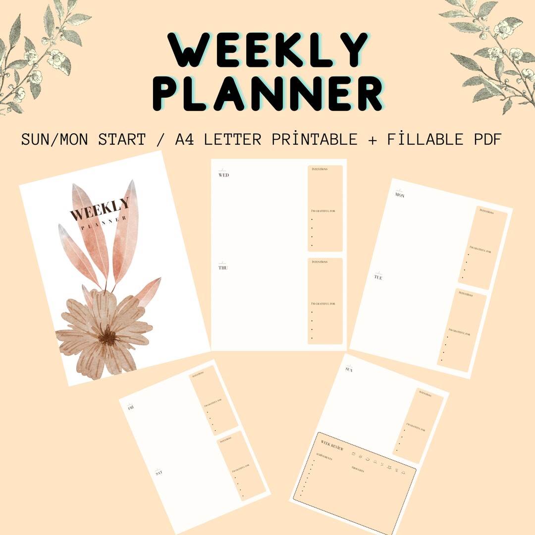 Weekly Digital Planner, Printable Weekly Planner, Weekly Organizer ...