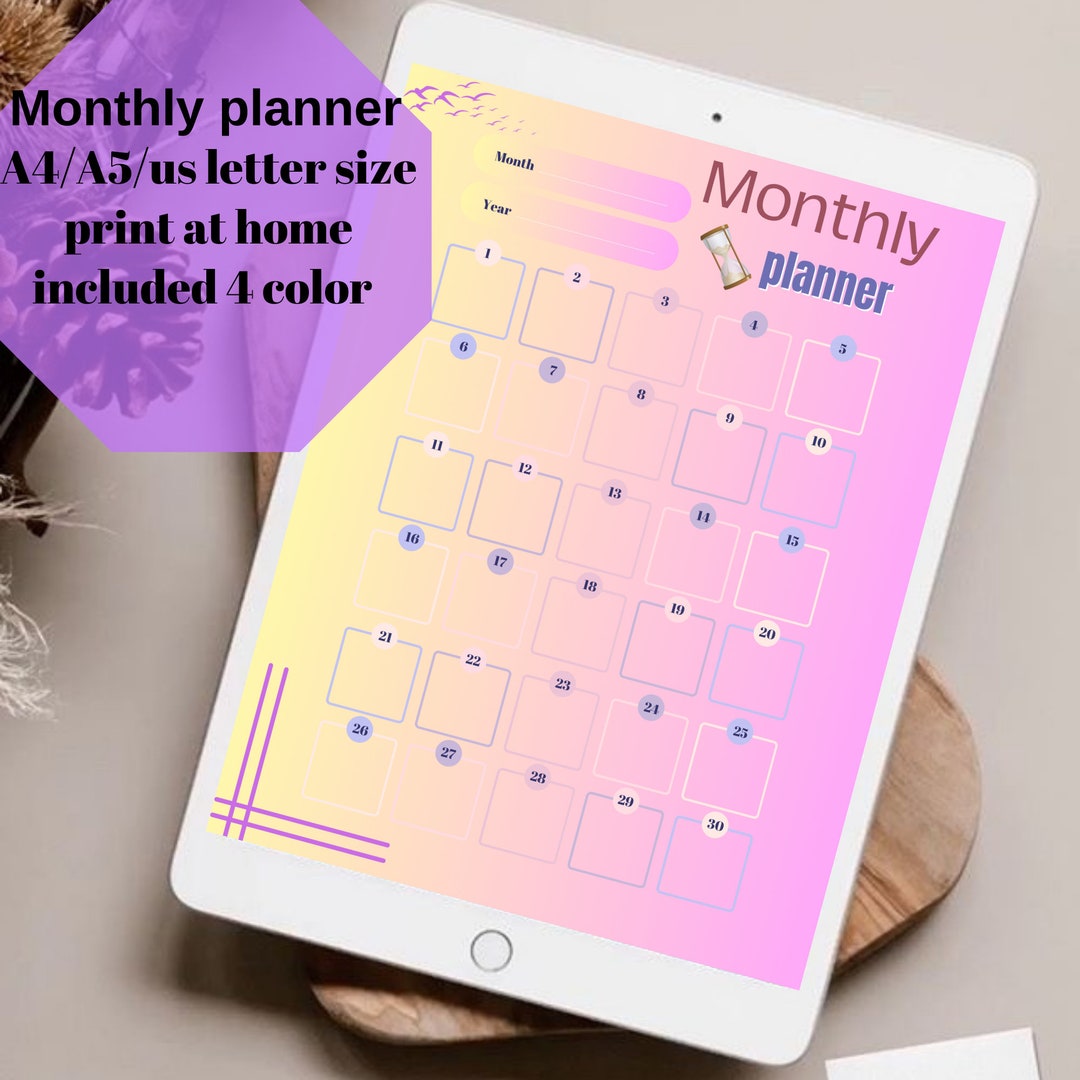 Monthly Planner, A4/A5/US Letter Size Planner, Print at Home, Small ...