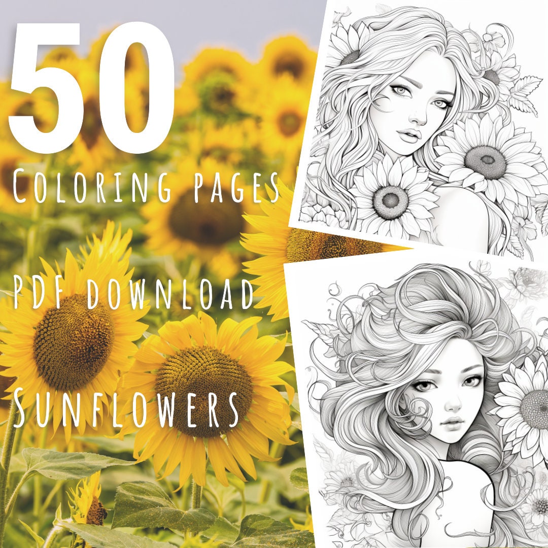 50 Pages Sunflower Extravaganza Coloring Page: Unleash Your - Etsy