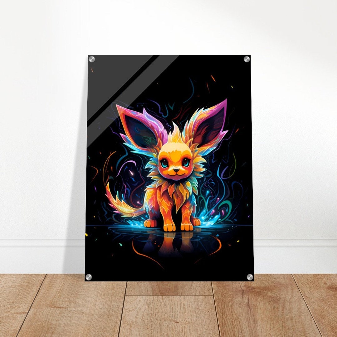 Eevee Blacklight Acrylic Wall Art Neon Pokémon Glass Art Unique Vibrant ...