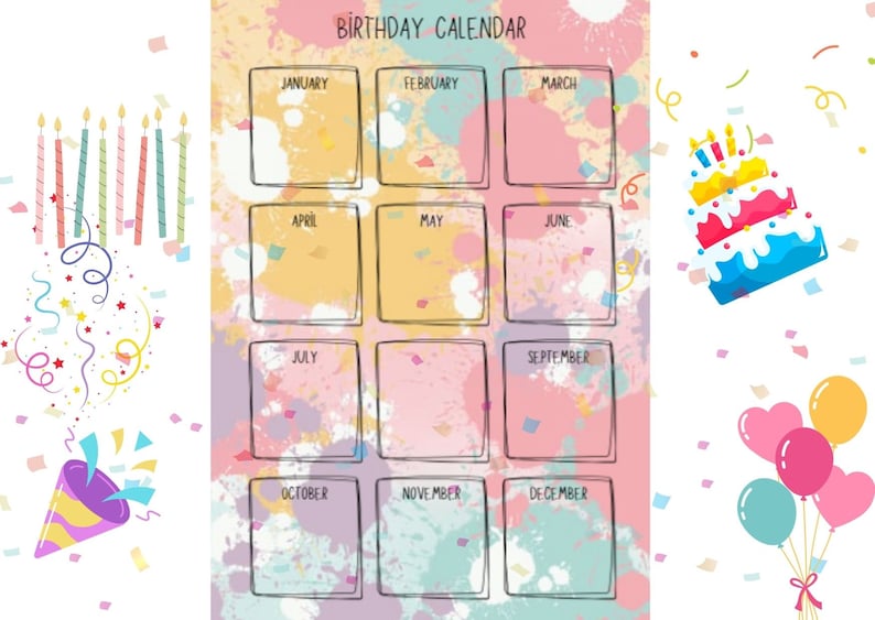 Birthday Calendar Printable,perpetual Birthday Calendar,custom Birthday ...