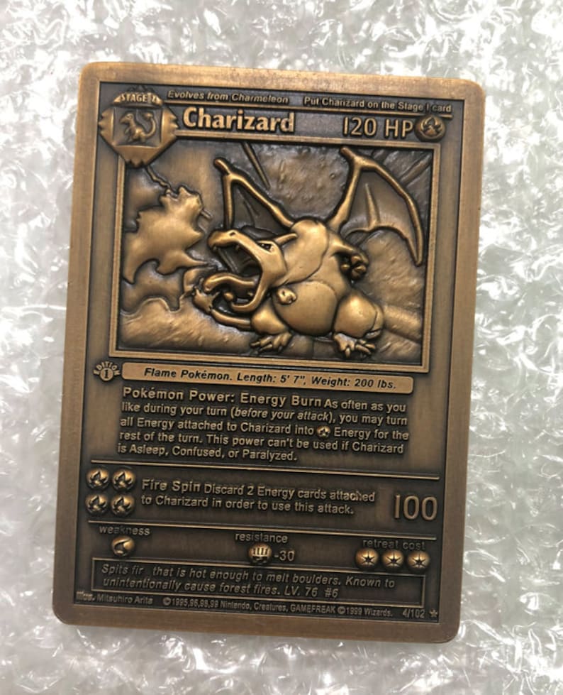 Charizard 1st Edition Gold Pokemon Collectible Metal Card (shipped From ...