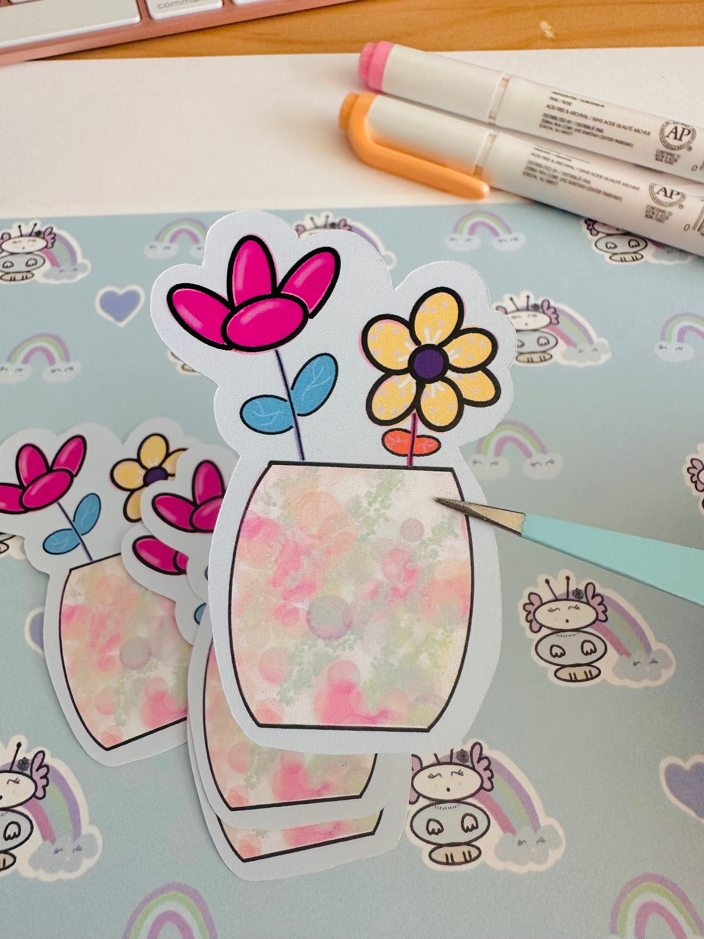 Floral Vase Die Cut Sticker / Cute Art Stickers / Vase Stickers ...