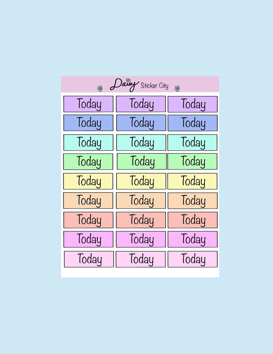 Today Script Agenda Sticker Sheet / Planner Today Stickers / Colorful ...