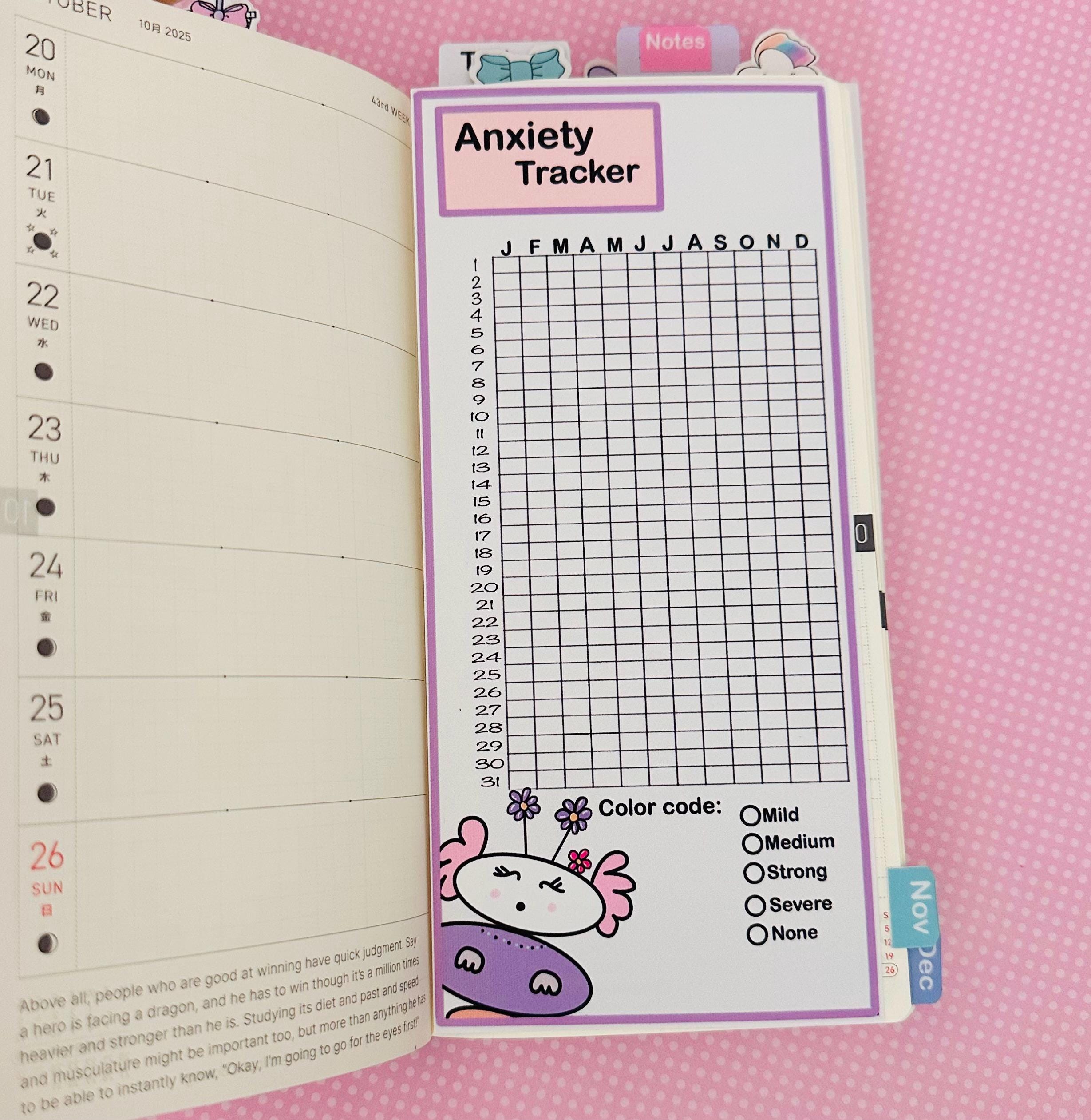 Anxiety Yearly Tracker Chart Full Page Planner Sticker / Hobonichi ...