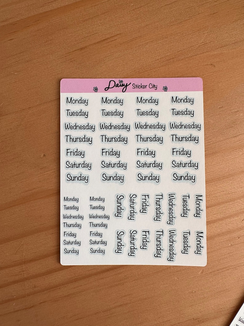 Days of the Week Script Stickers Sheet / Week Script Stickers - Etsy
