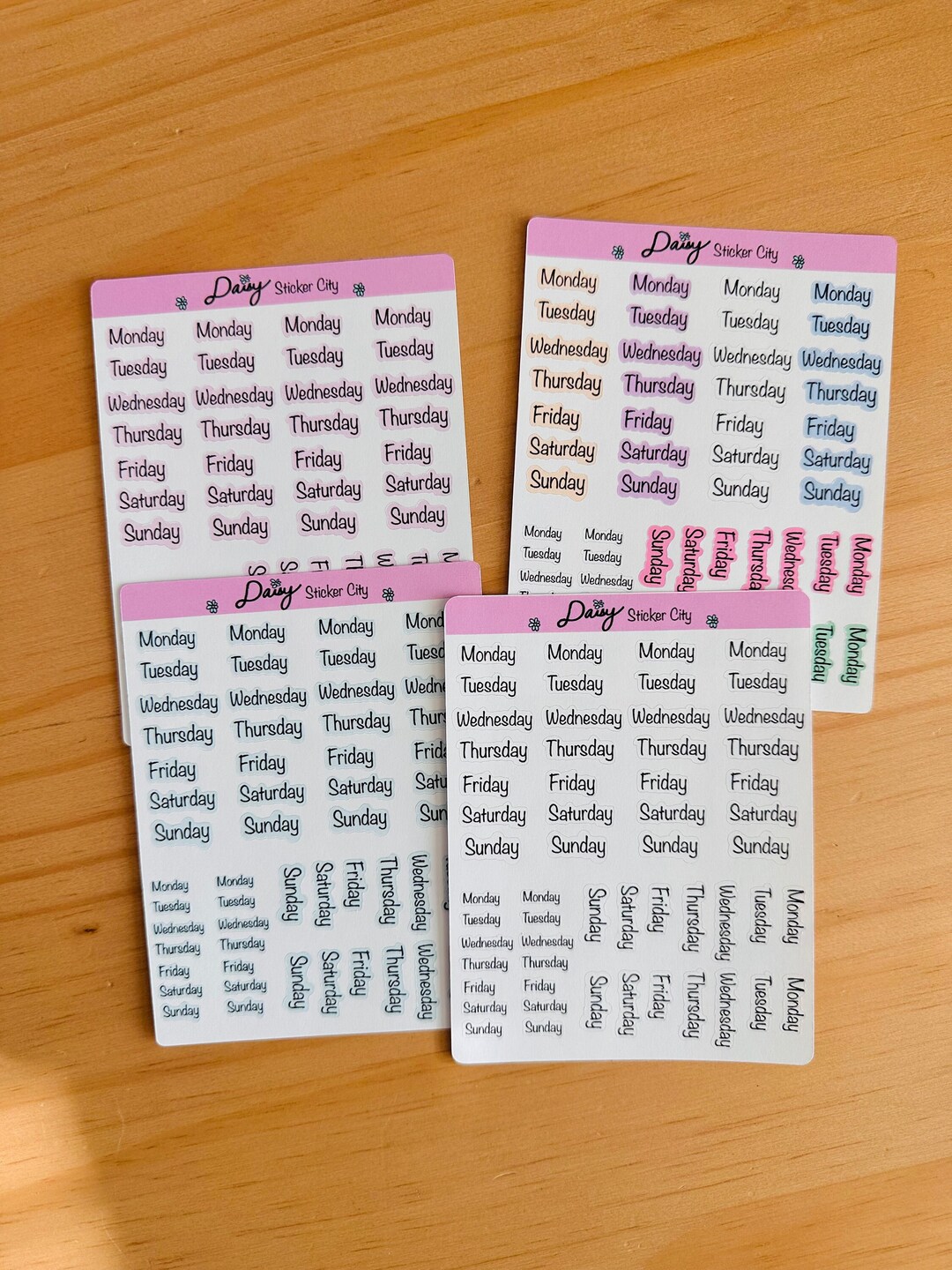 Days of the Week Script Stickers Sheet / Week Script Stickers - Etsy