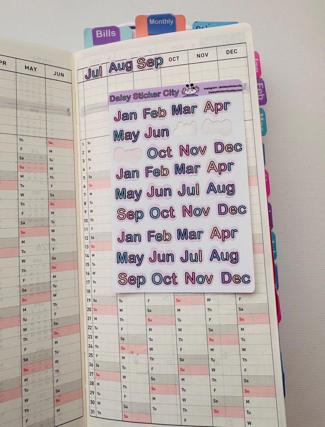 Month Script Small Sticker Sheet Hobonichi Weeks Stickers - Etsy