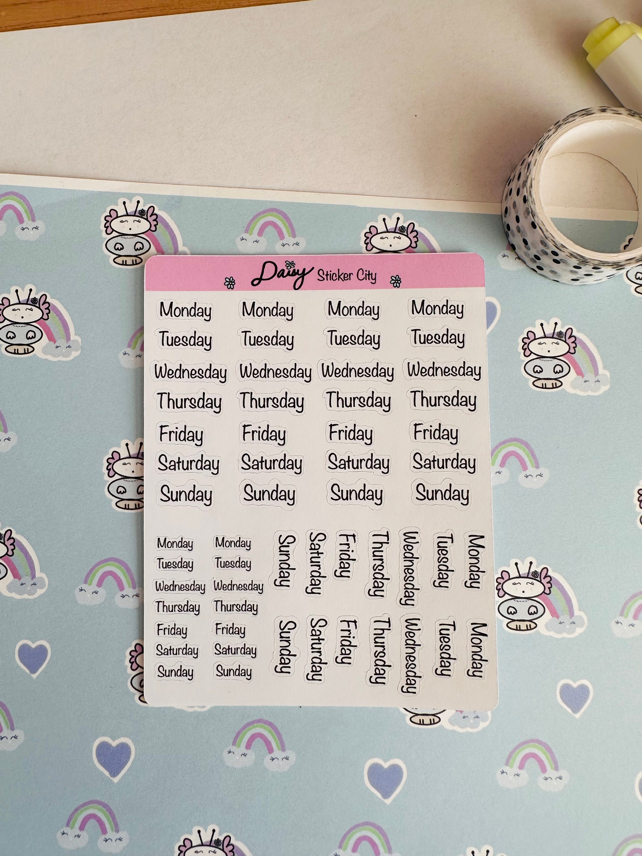 Days of the Week Script Stickers Sheet / Week Script Stickers - Etsy
