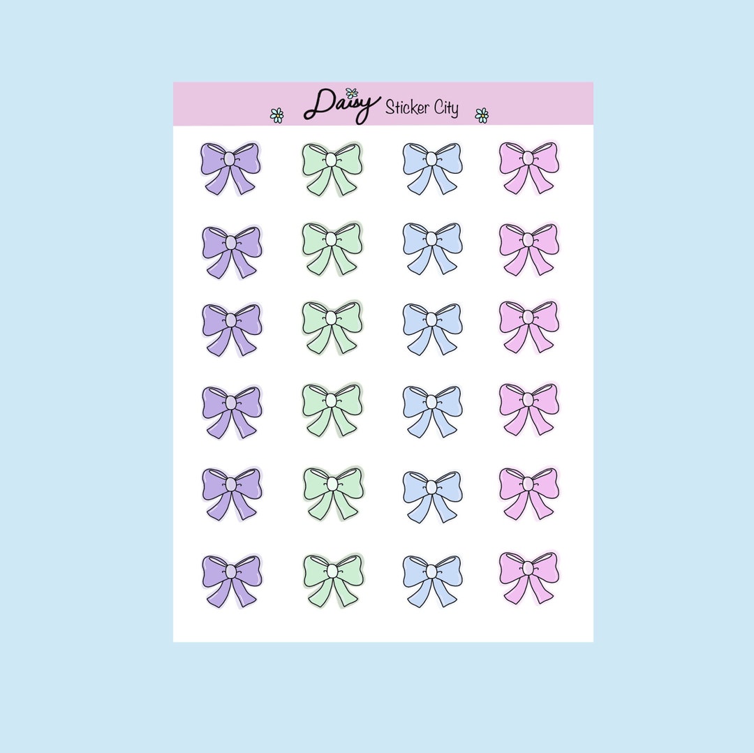 Colorful Bow Sticker Sheet / Bow Stickers / Fun Stickers / Cute ...