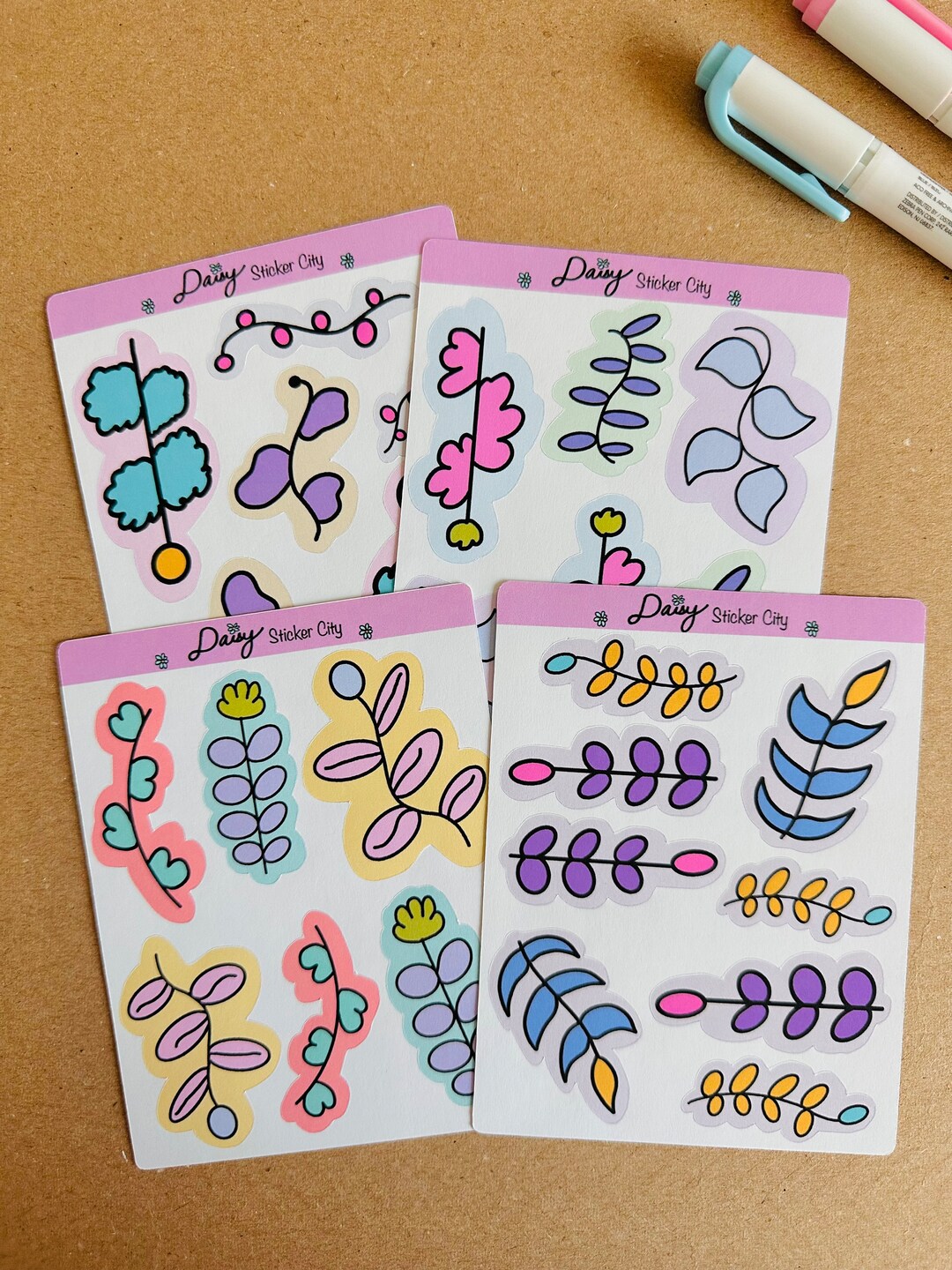 Floral Branches Colorful Sticker Sheet / Cute Floral Stickers / Flower ...