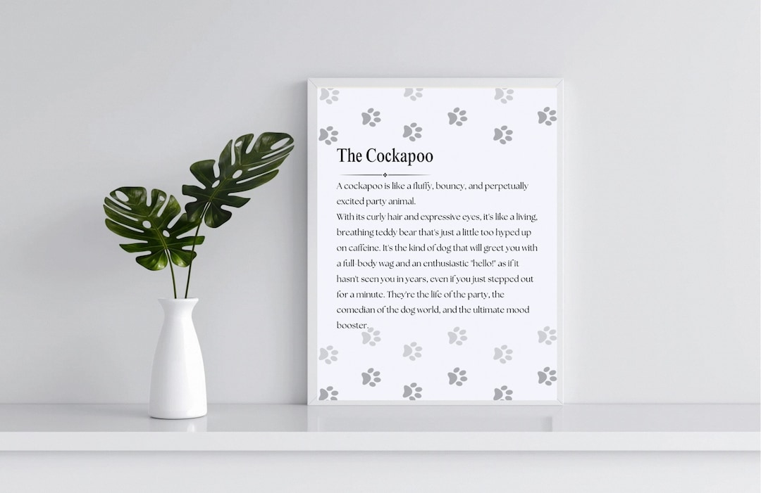 Digital Cockapoo Print, Funny Description of the Cockapoo With an ...