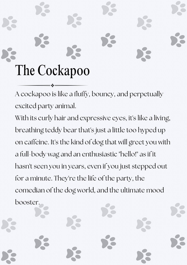 Digital Cockapoo Print, Funny Description of the Cockapoo With an ...