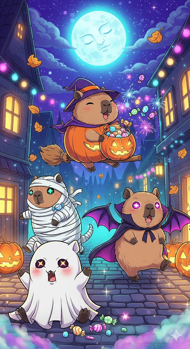 Capybara Halloween Clipart Bundle: Kawaii Spooky PNG Illustrations ...