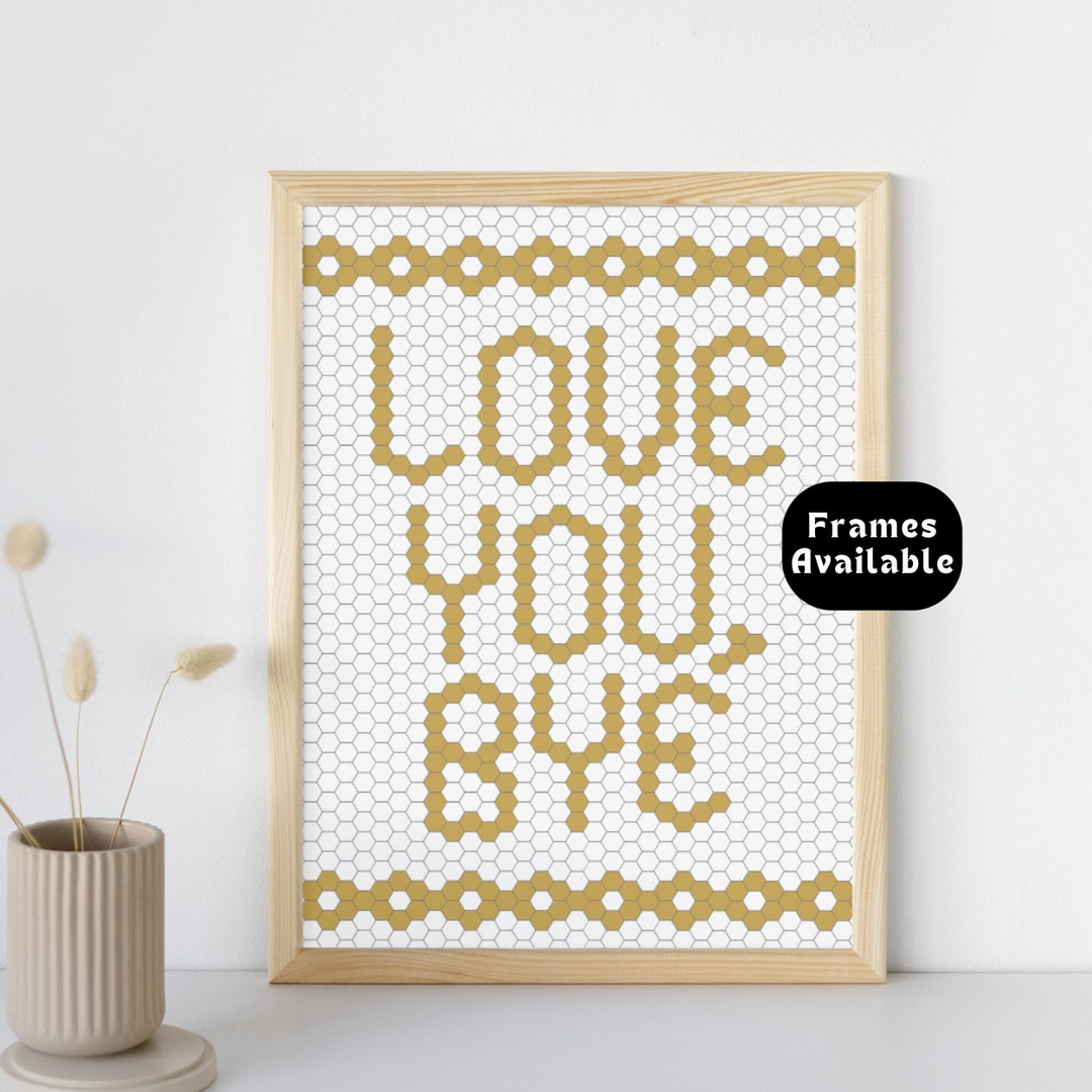 Penny Tiles Text love You, Bye Mosaic Word Art Print Vintage Hex Tile ...