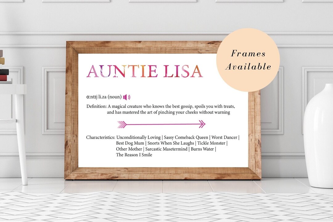 Custom Aunt Name Print Aunty Gift Auntie Definition Quote Card Print ...