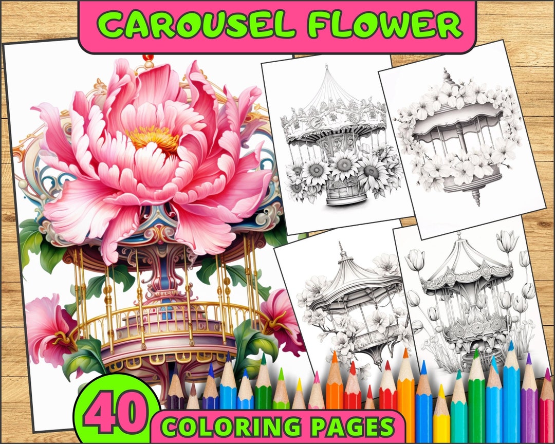 40 Carousel Flowers Coloring Pages Floral Coloring Pages - Etsy