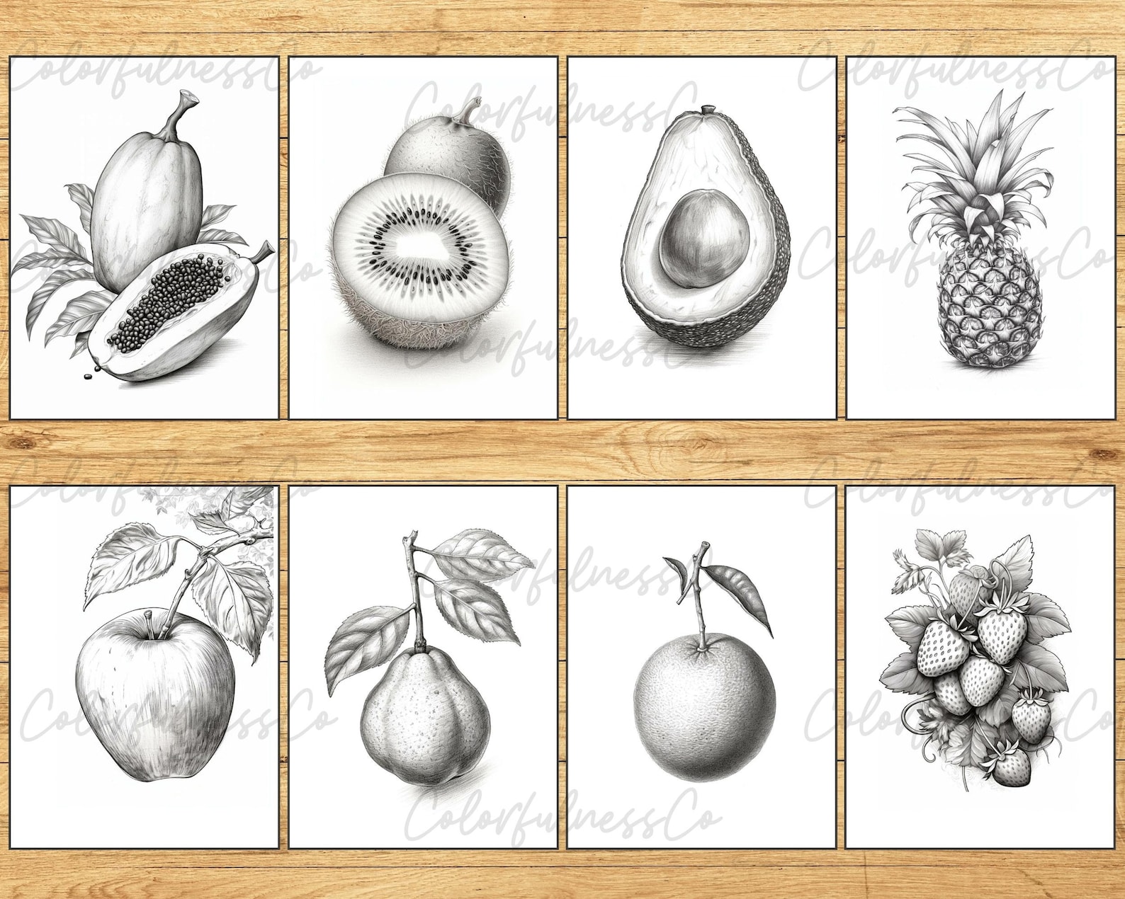 35 Grayscale Fruits Coloring Pages, Printable Fruit Coloring Book, Book Bundle Pages, Big Bundle ...