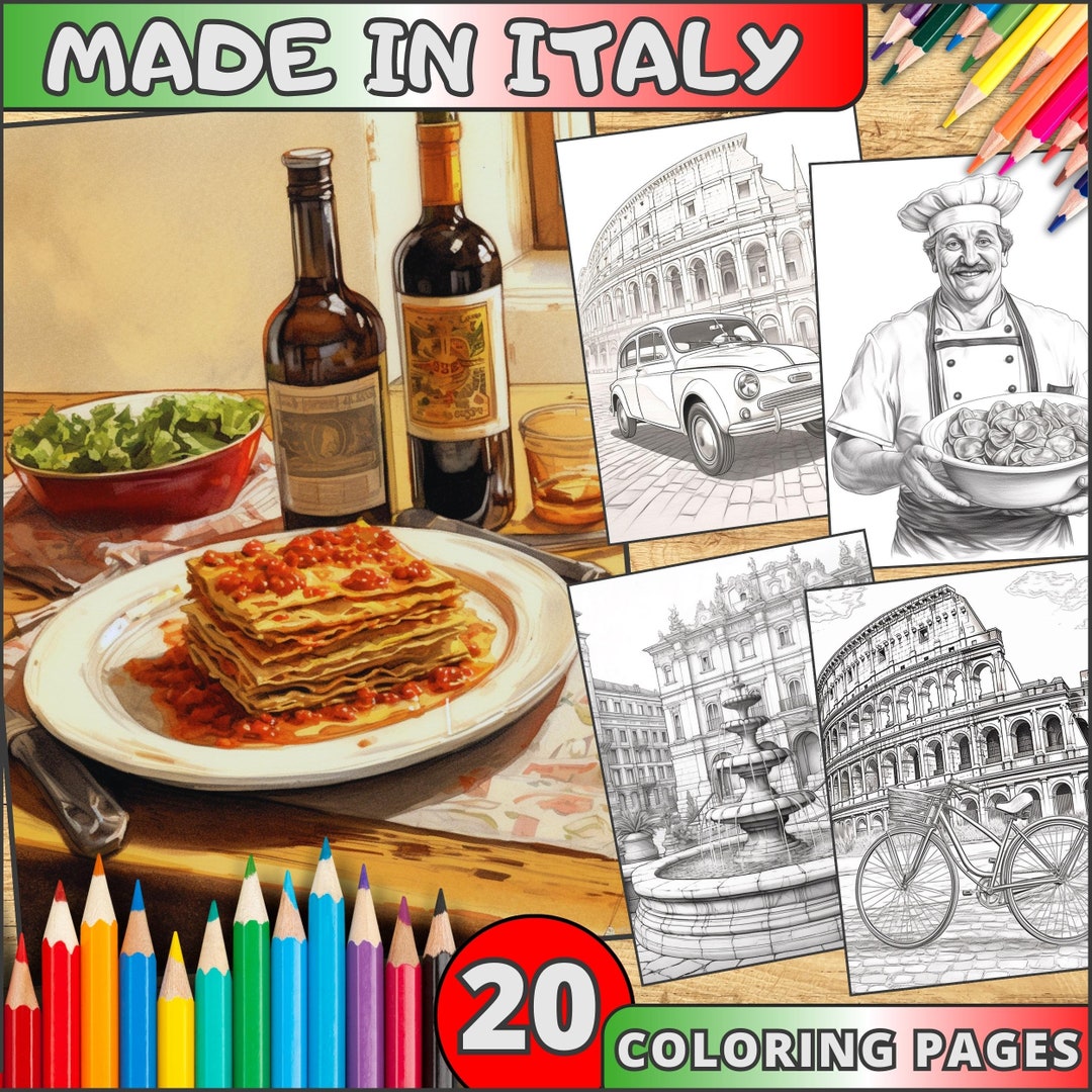 20 Italian Scenes Coloring Pages For Adults, Grayscale Italy Scenes ...