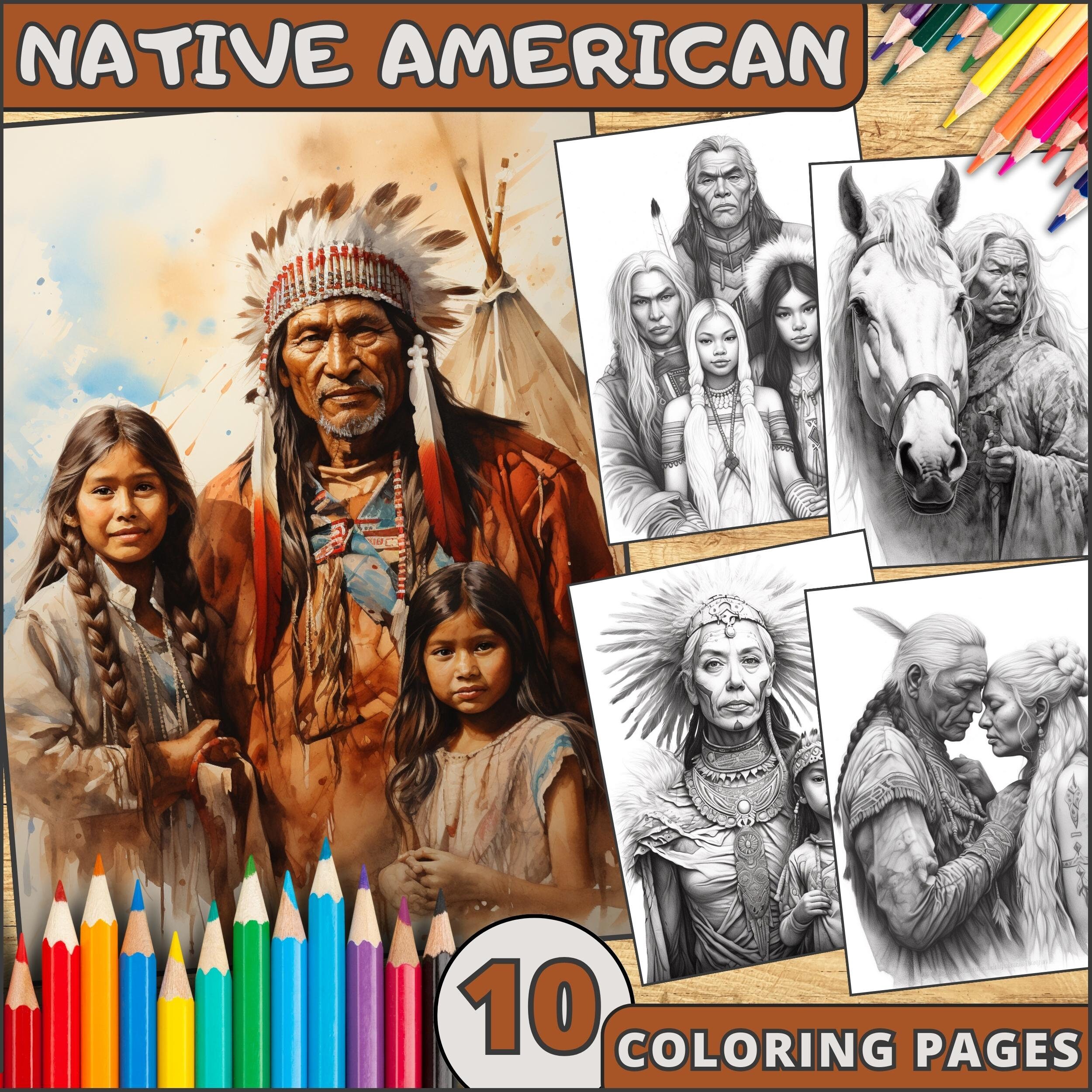 10 Native American Coloring Pages Native Coloring Book - Etsy
