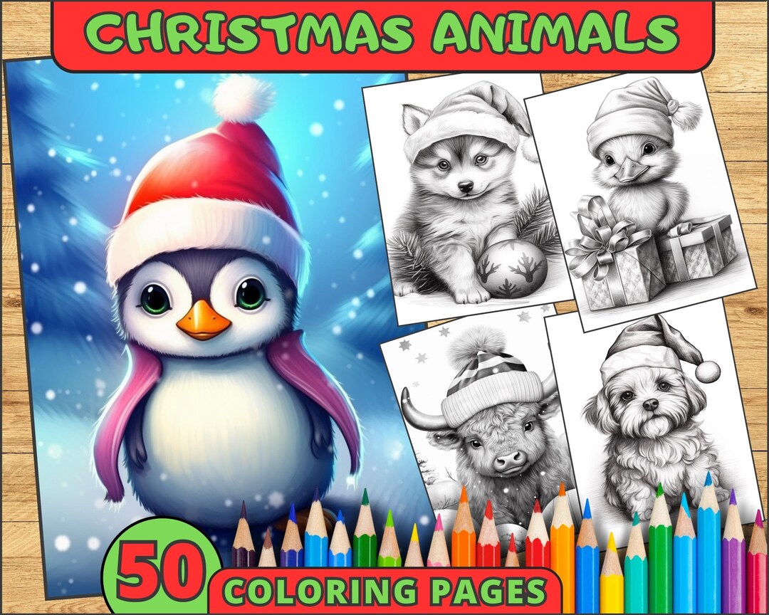 Christmas Animal Coloring Pages, Winter Coloring Page, Xmas Colouring ...
