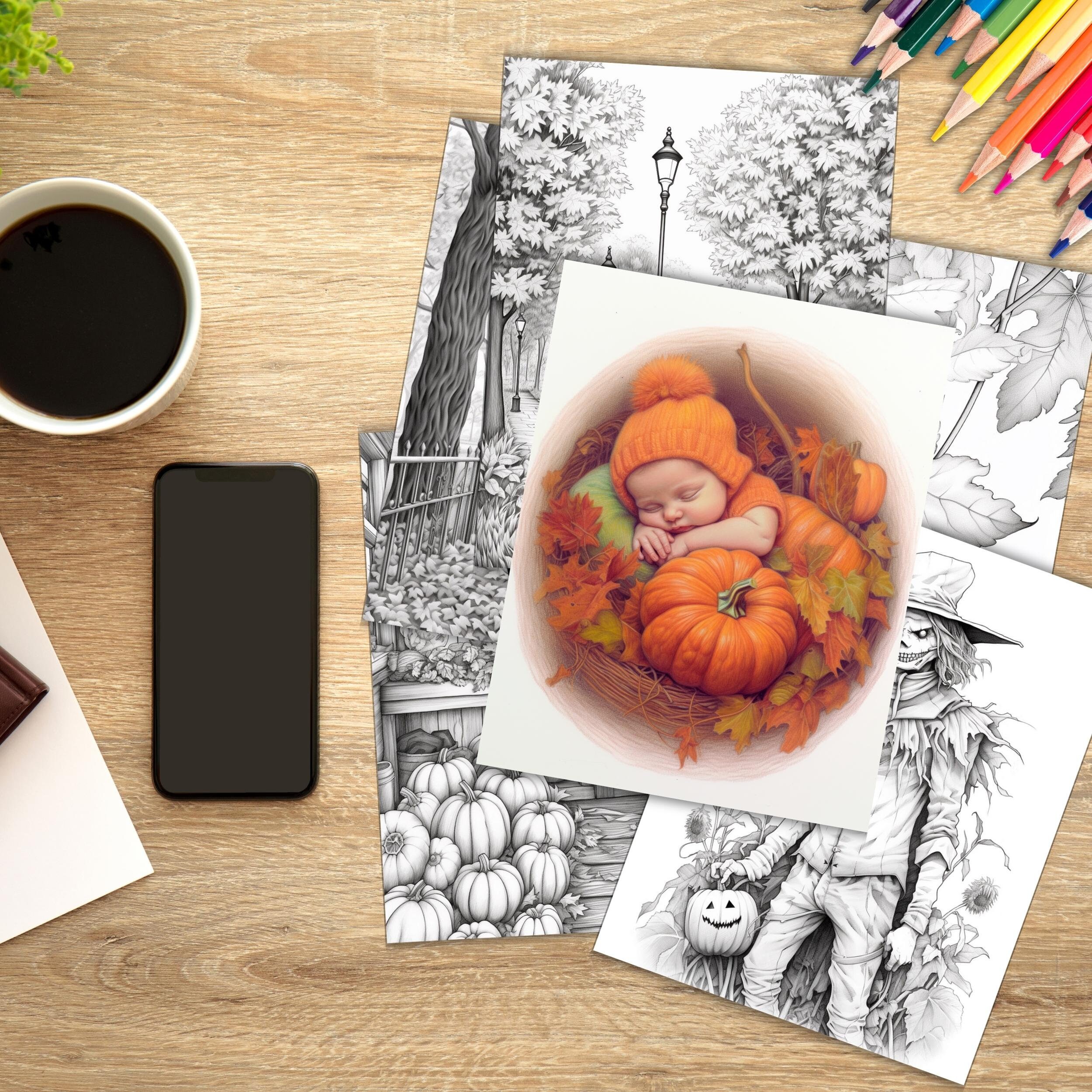 Autumn Leaves Coloring Page, Pumpkin Coloring Book Pages, Fall ...