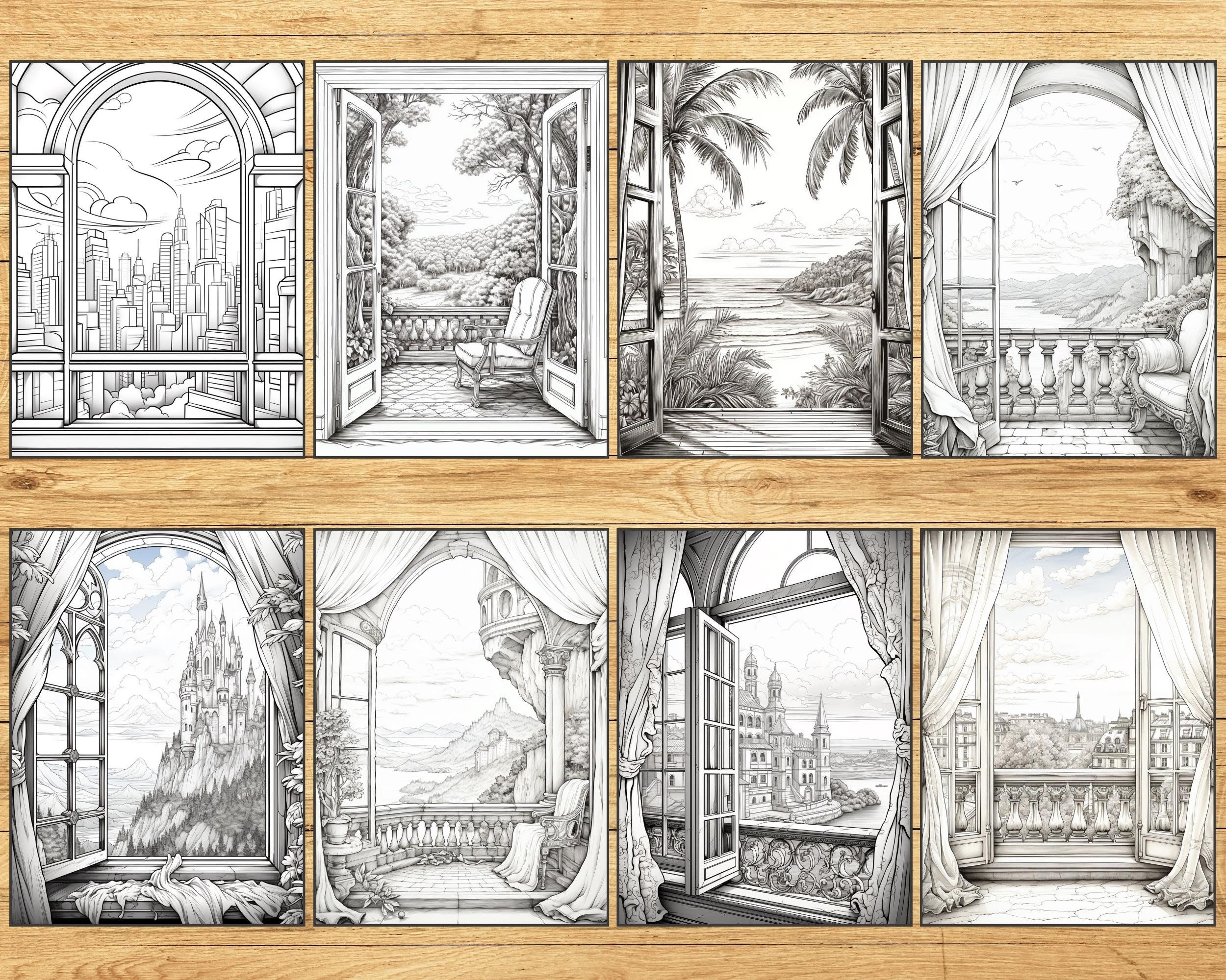 40 Window Views Coloring Pages, Mountain Coloring Pages, Windows ...