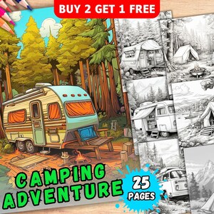 25 Printable Camping Scenes Coloring Pages, Travel Coloring Book, Beach ...