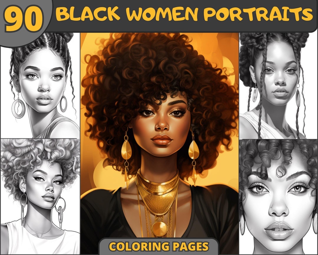 90 Black Women Portraits Coloring Pages, Grayscale Beauties, Beautiful ...