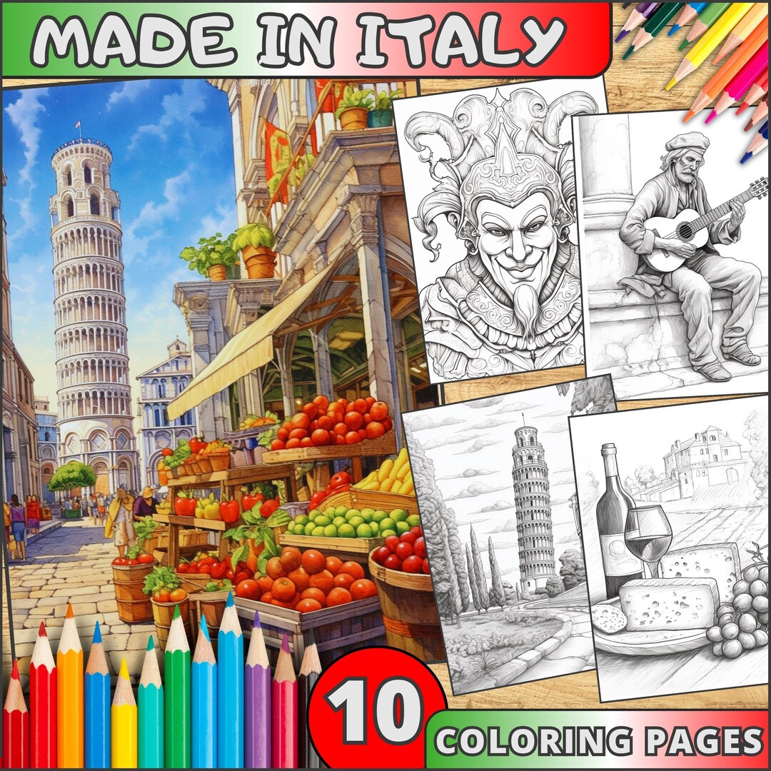 10 Italian Scenes Coloring Pages Grayscale Italy Scenes - Etsy UK