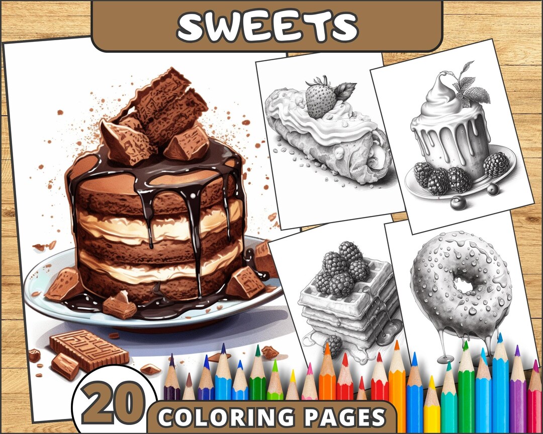 20 Dessert Coloring Pages, Ice Cream Coloring Book, Food Coloring Pages ...